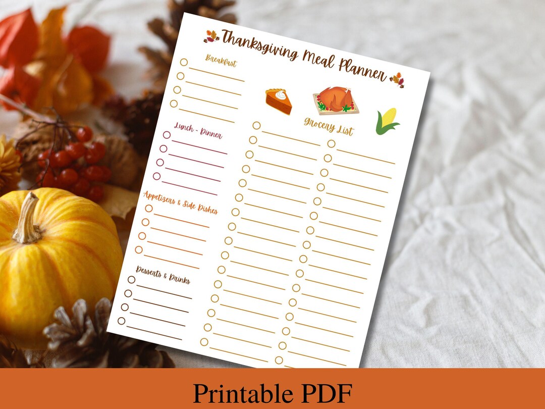 PRINTABLE Thanksgiving Dinner Meal Planner, Grocery Shopping List ...