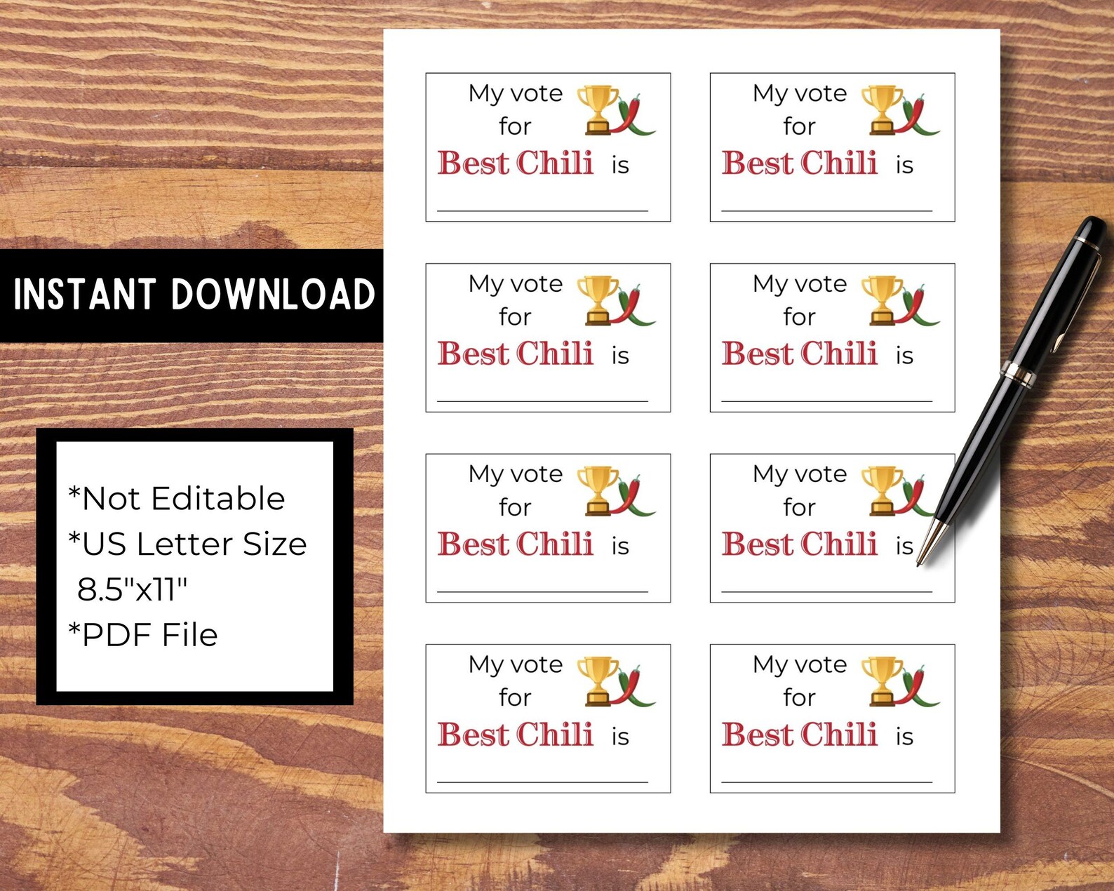 Chili Cook-off Voting Cards, PRINTABLE, Best Chili Ballots, Chili ...