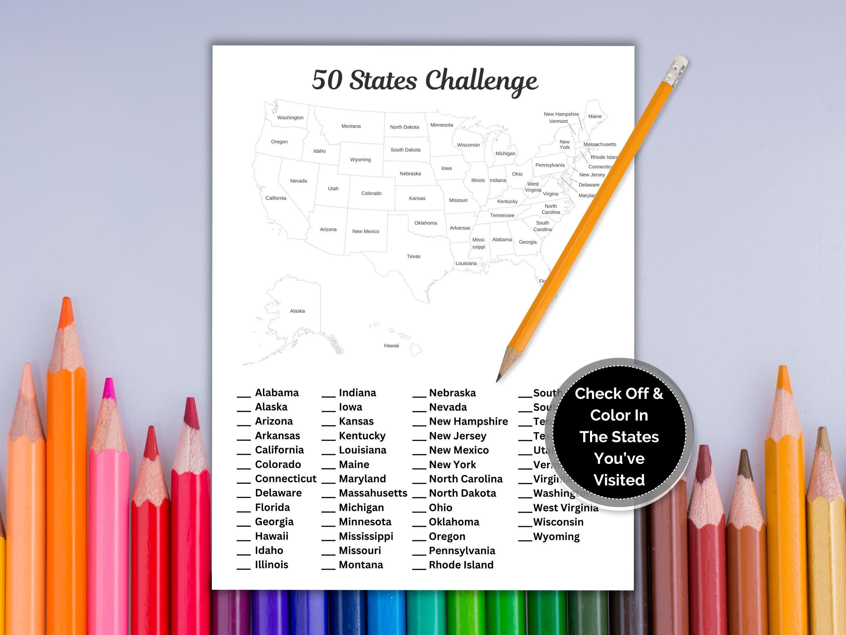50 States Challenge, PRINTABLE United States Bucket List, US Fifty ...