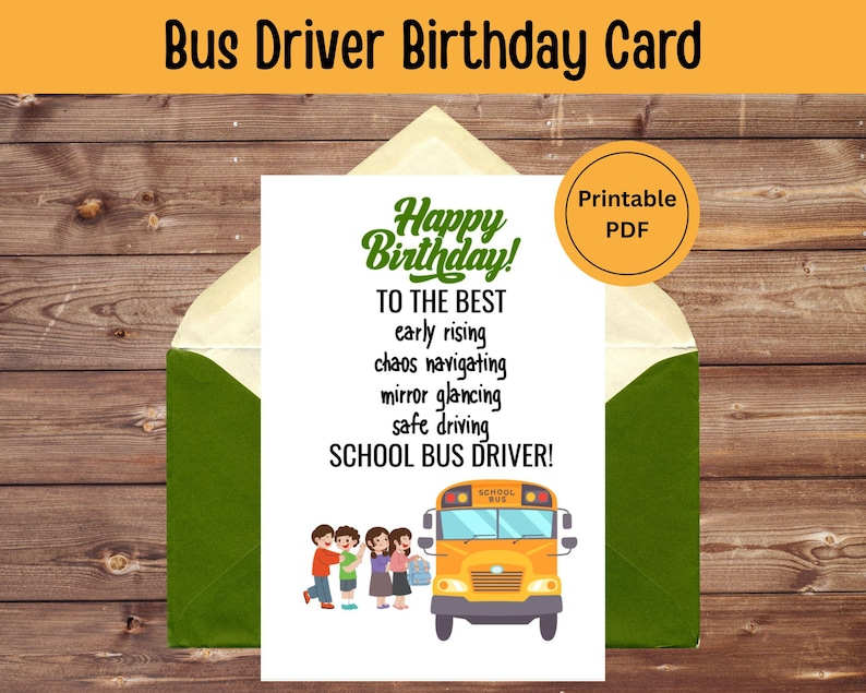 School Bus Driver Birthday Card, Printable PDF - Etsy
