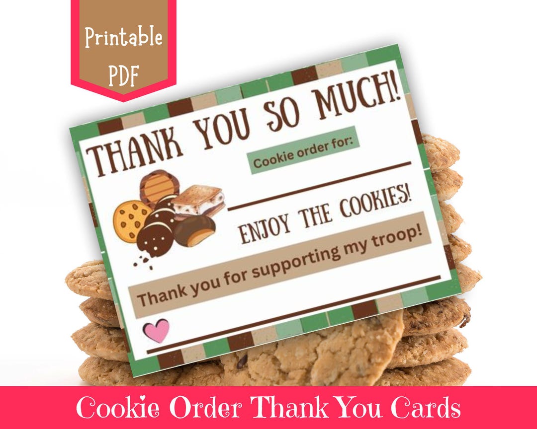 Girl Cookie Thank You Card, PRINTABLE, 2026 Cookie Thank You Note ...