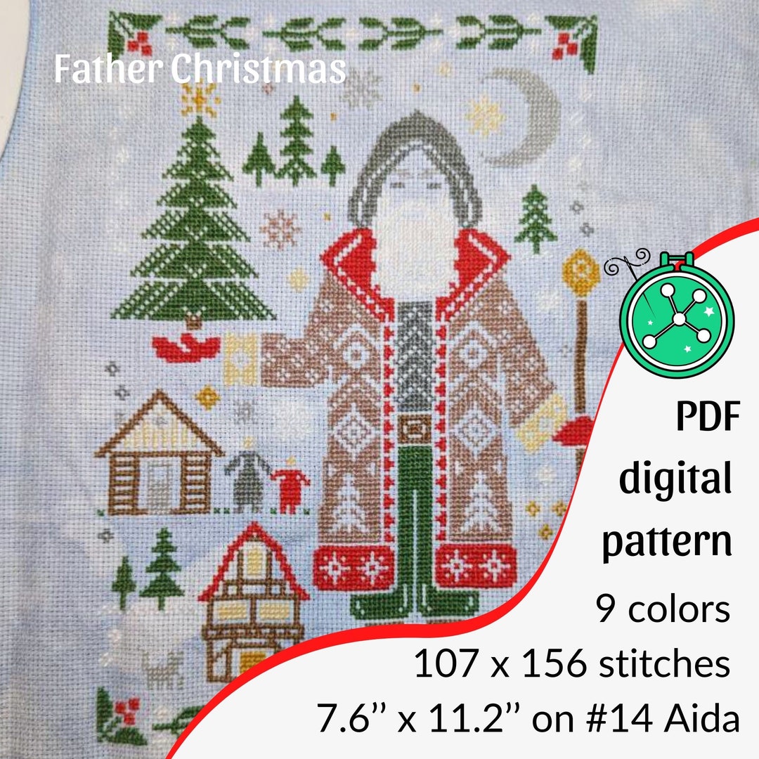 Father Christmas Cross Stitch Pattern: Yule Seasonal Design (PDF) - Etsy