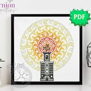The Sun Tower Cross Stitch Pattern // Sun Worship Stitching Design, Solar Circle Pagan Cross ...