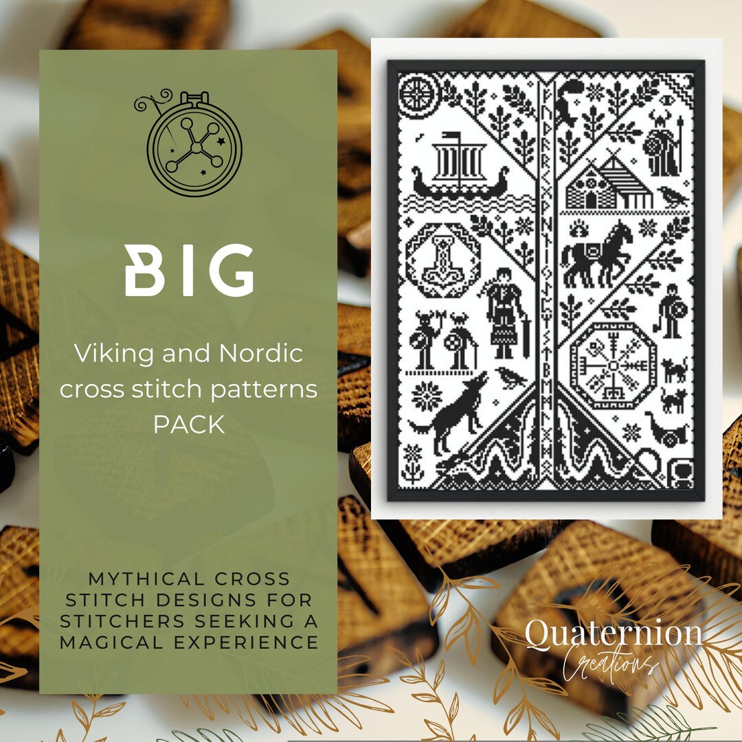 Big Viking Cross Stitch Pattern Bundle: Nordic Inspired Designs, Runes ...