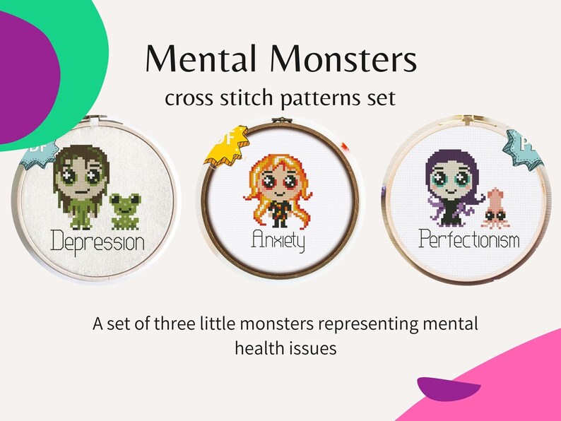 Mental Monsters Cross Stitch Patterns Depression Anxiety - Etsy