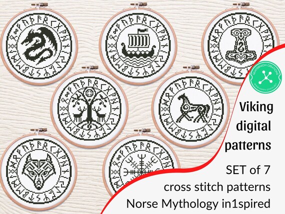 Viking Cross Stitch Patterns Viking Symbols Set of Seven | Etsy