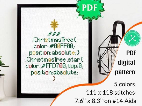 Christmas Tree in CSS Code Cross Stitch Pattern Nerdy Cross | Etsy