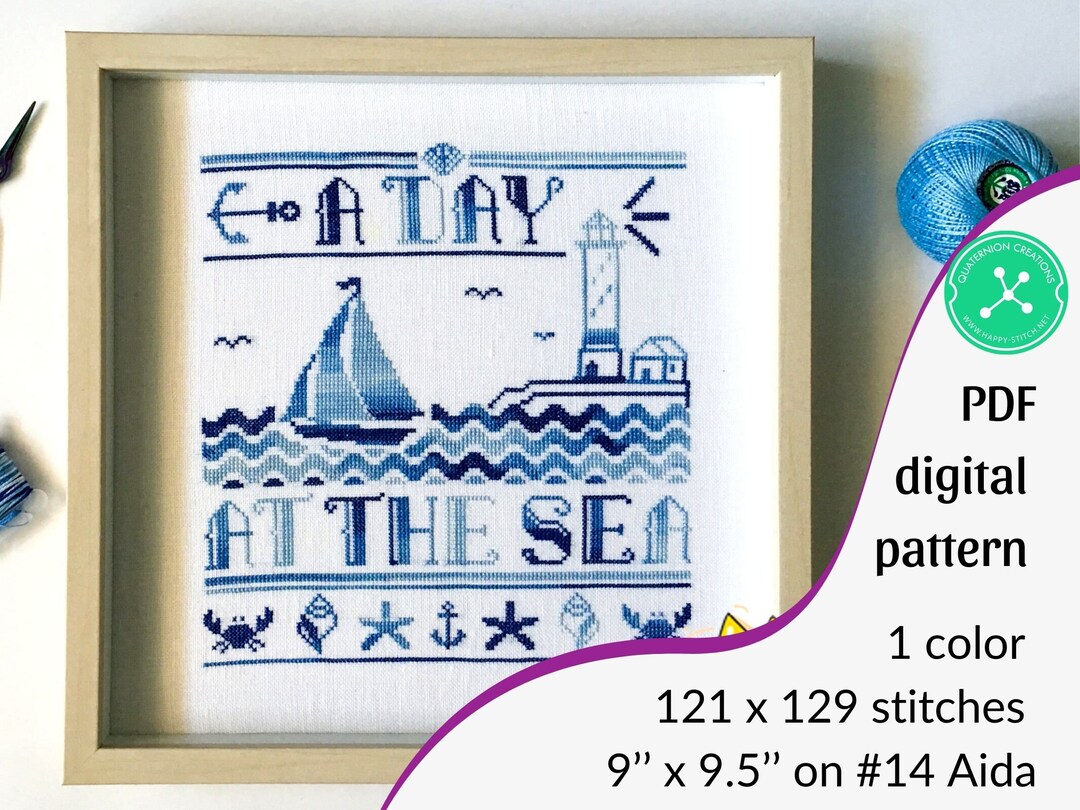 Seashore Cross Stitch Pattern // A Day at the Sea Primitive Stitching ...