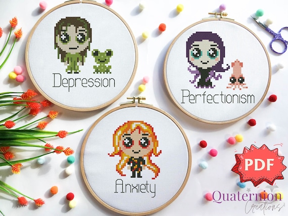 Mental Monsters Cross Stitch Patterns Depression Anxiety - Etsy