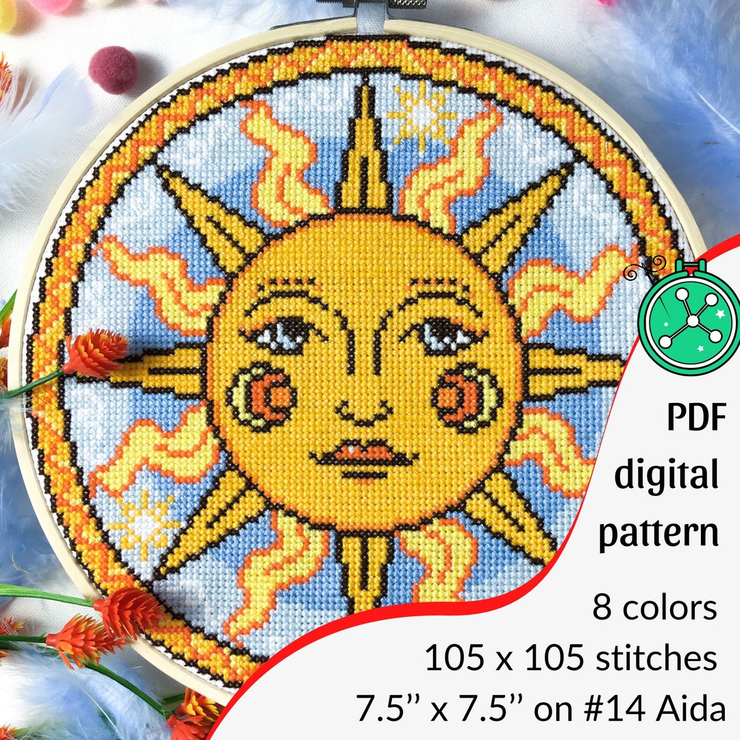 Orange Sun Cross Stitch Pattern // Vintage Cross Stitch Design ...