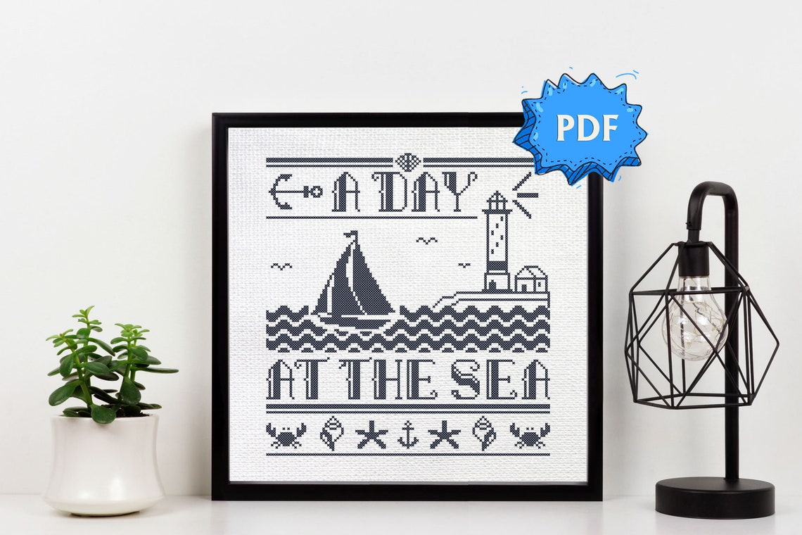 Seashore Cross Stitch Pattern // A Day at the Sea Primitive - Etsy