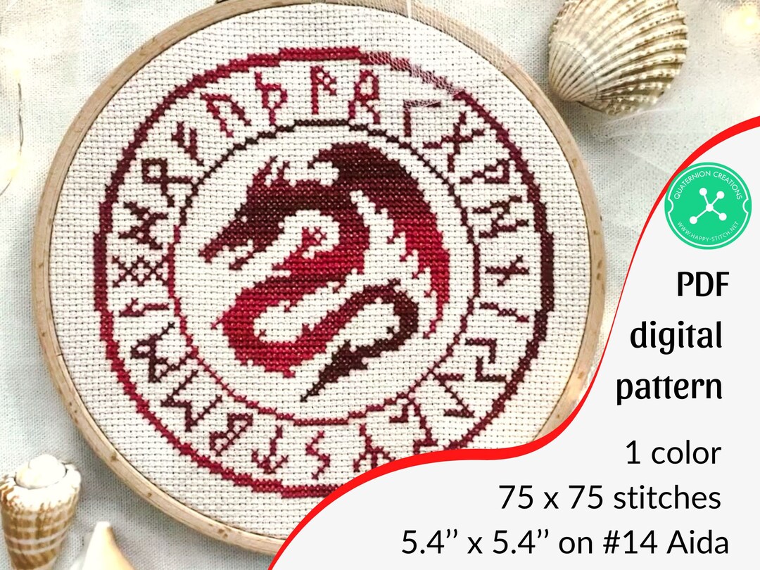 Runic Dragon Cross Stitch Pattern // Viking Stitching Elder - Etsy