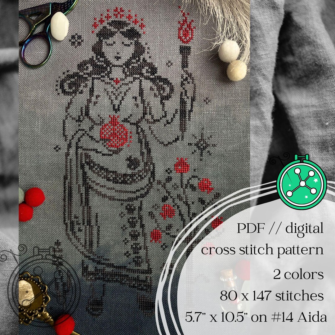 Persephone and Pomegranate Cross Stitch Pattern // Greek Goddess of the ...