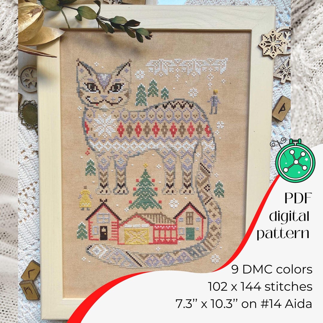 Yule Cat Cross Stitch Pattern / Nordic Mythology Cross Stitch ...