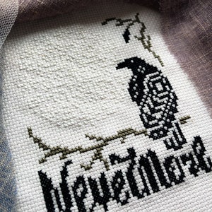 Nevermore Cross Stitch Pattern // Gothic Raven Stitching Design, Raven and Moon Chart, Poe ...