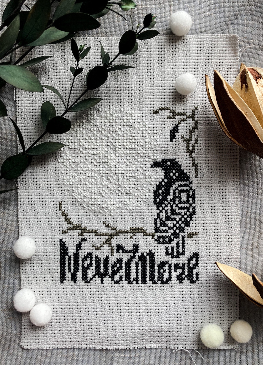 Nevermore Cross Stitch Pattern // Gothic Raven Stitching Design, Raven ...
