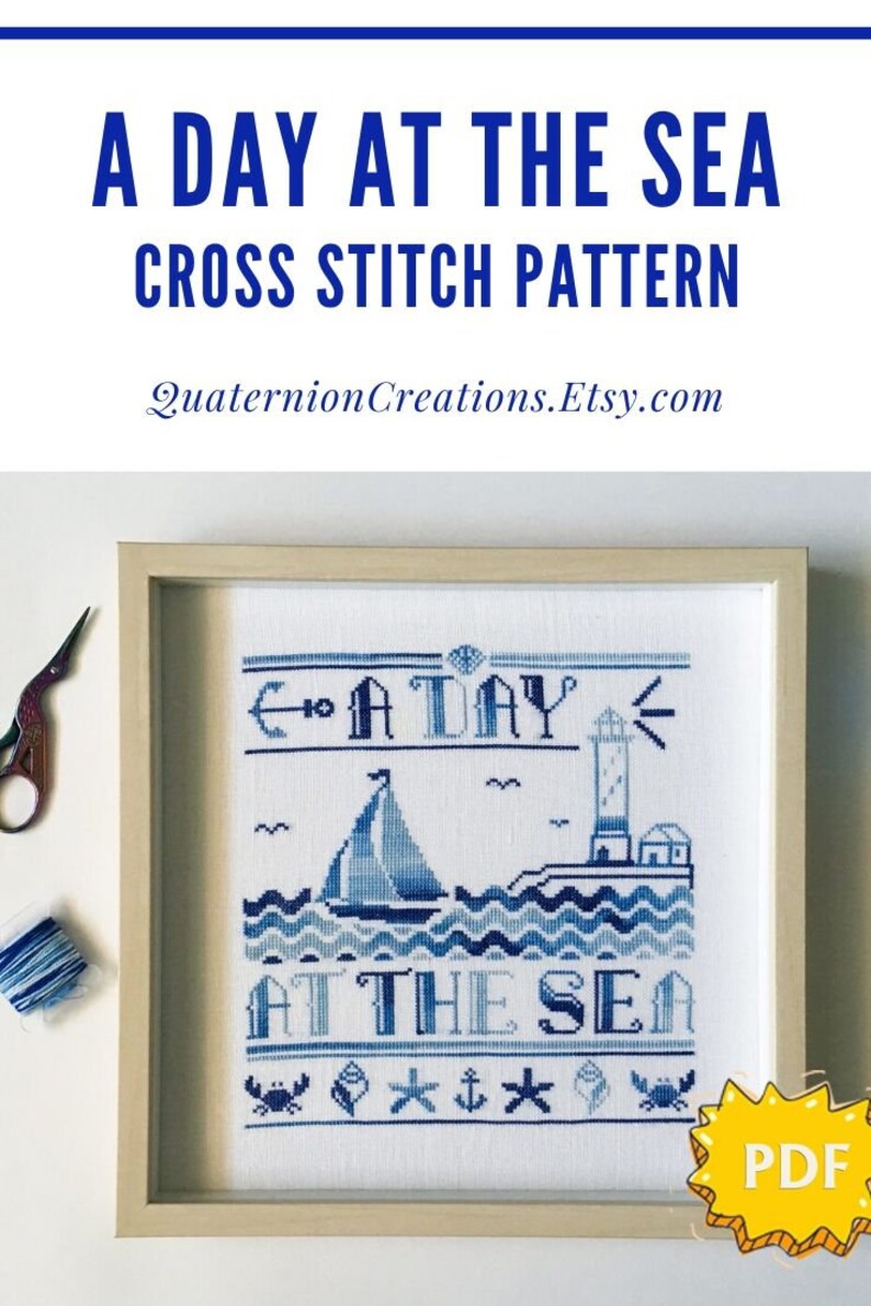 Seashore Cross Stitch Pattern // A Day at the Sea Primitive - Etsy