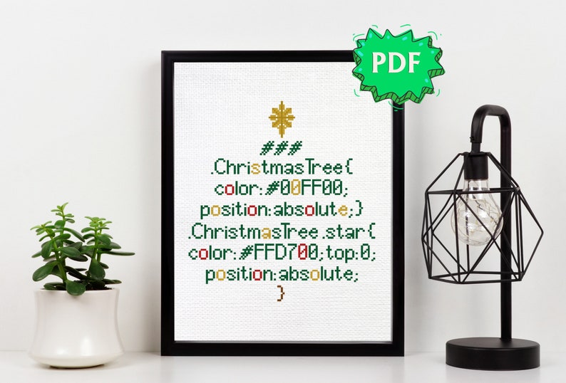 Christmas Tree in CSS Code Cross Stitch Pattern Nerdy Cross | Etsy