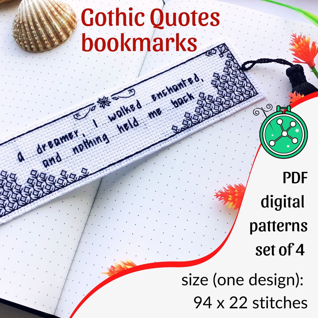 Gothic Blackwork Bookmarks Pattern - Set of 4 // Gothic Prose Quotes ...