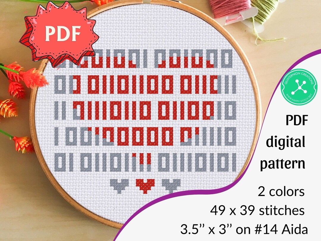 I Love You in Binary Code Cross Stitch Pattern // Binary Code - Etsy