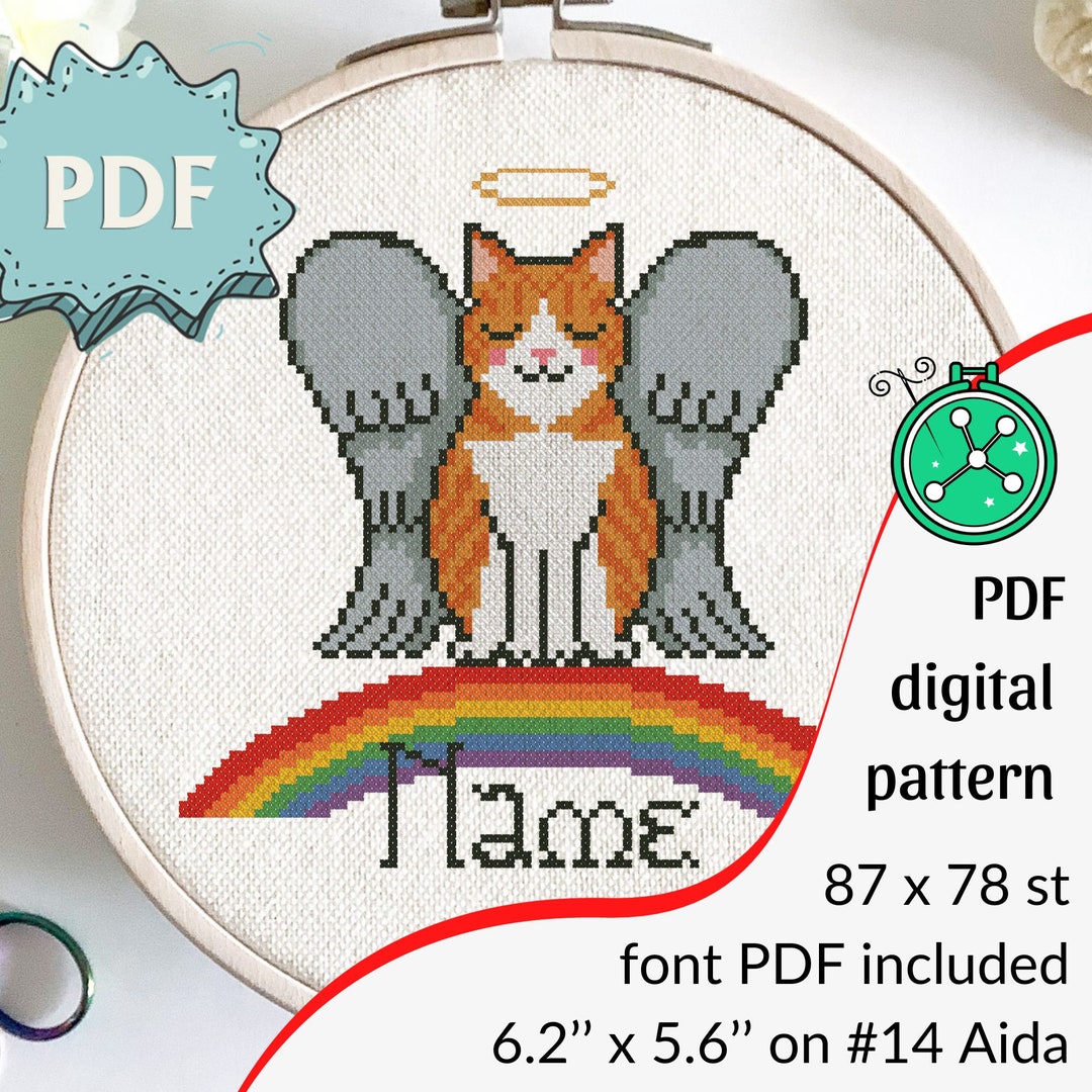 Ginger Cat on Rainbow Cross Stitch Pattern // DIY Cat Remembrance ...