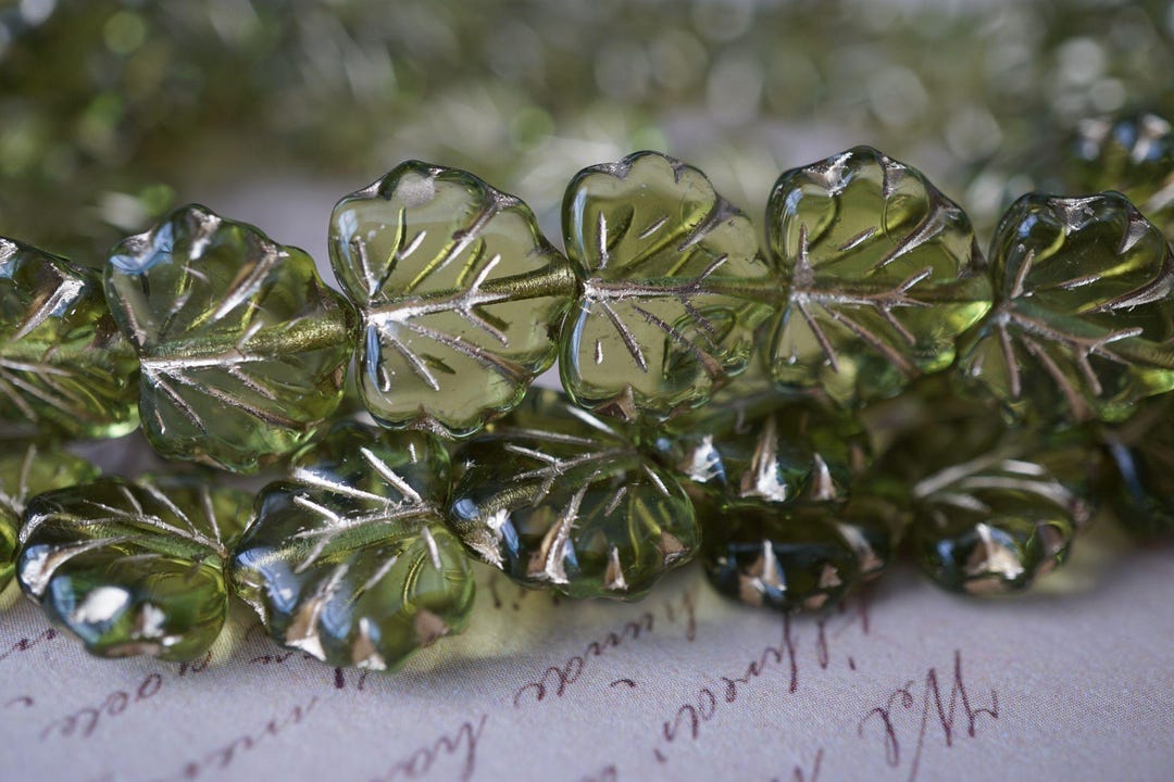 FREE SHIPPING All-season Green Leaf, Leaf Beads, Czech Beads, 180-5, 45 ...