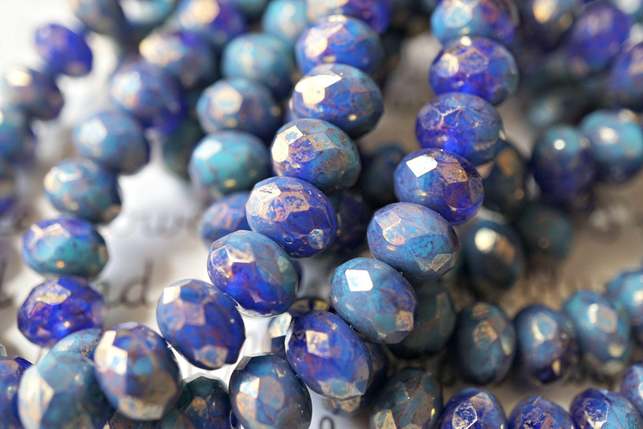 FREE SHIPPING Classy Blues, Rondelle Beads, Czech Beads, Beads 40-5sa ...