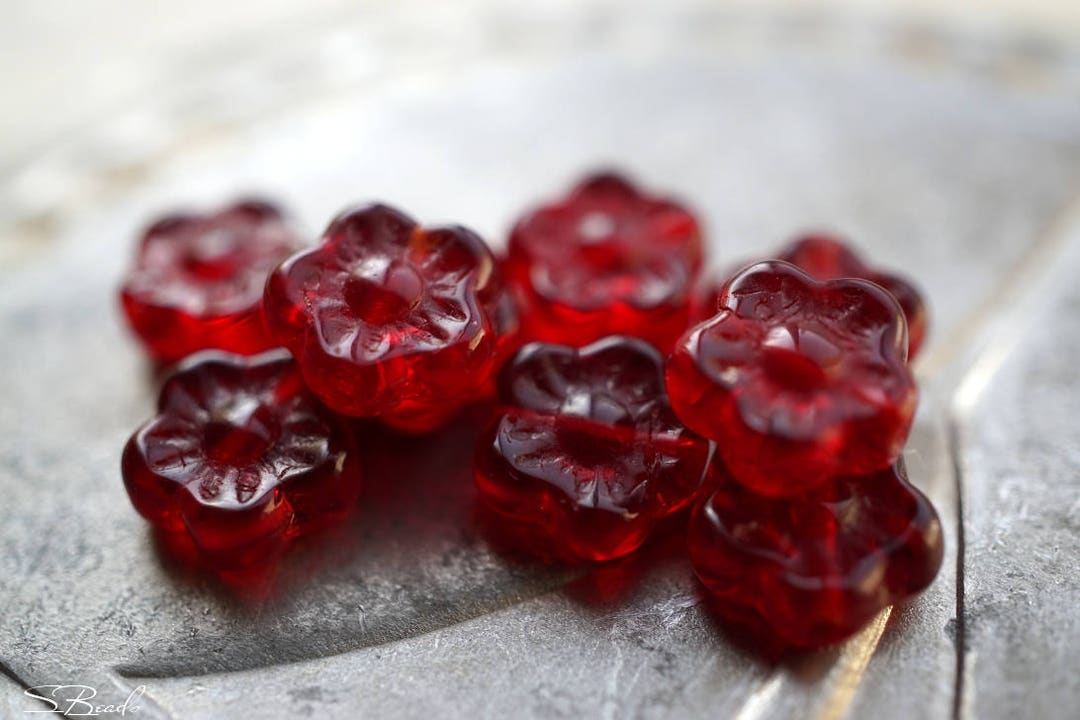 FREE SHIPPING Red Roses, Flower Beads, Czech Beads, Beads, 68-4sa - Etsy