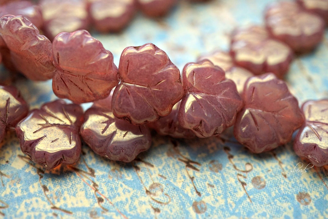 Lastones FREE SHIPPING Pretty in Pink, Leaf Beads, Czech Beads - Etsy