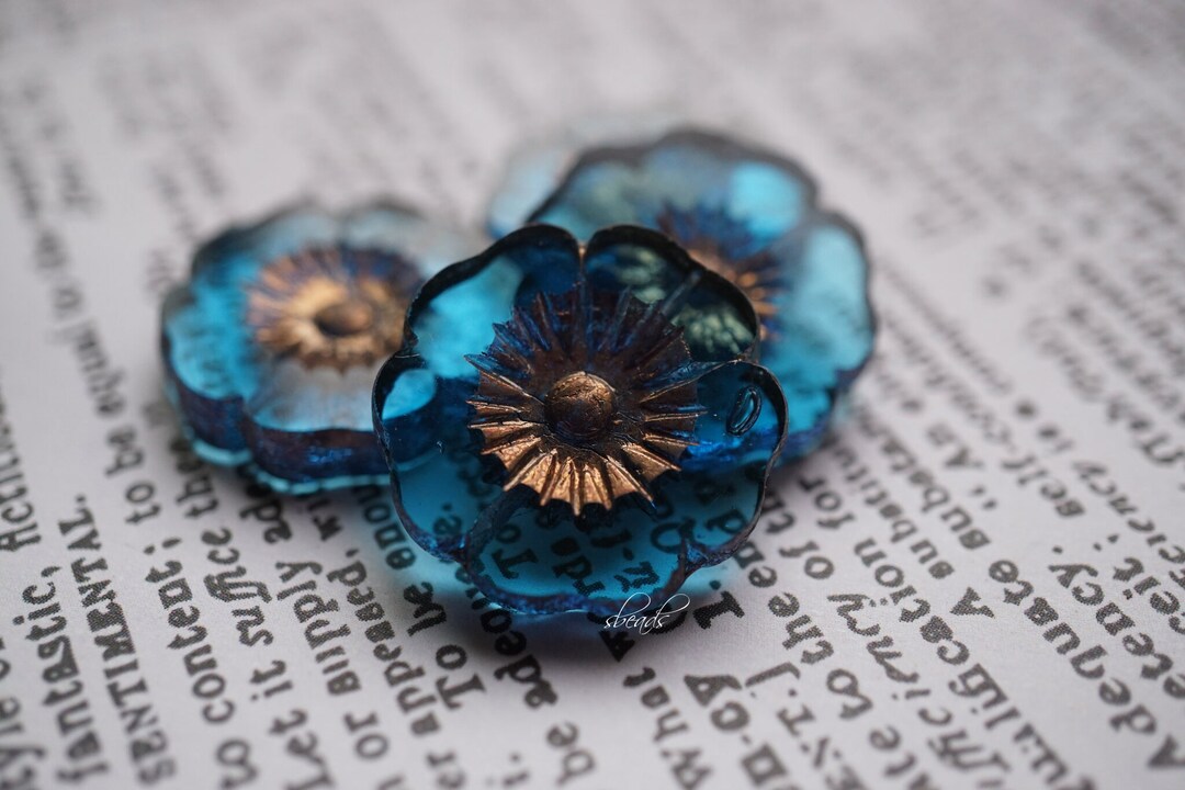 FREE SHIPPING Electrik Blue, Flower Beads, Czech Beads, Beads 149-4 ...