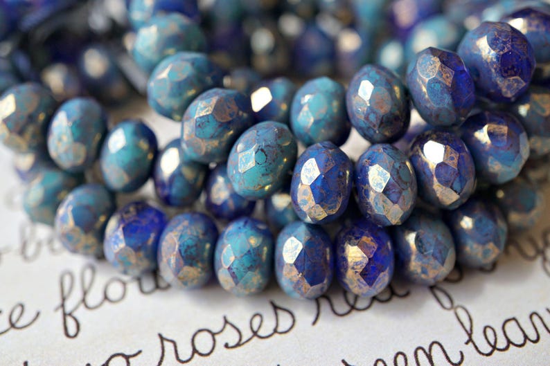 FREE SHIPPING Classy Blues, Rondelle Beads, Czech Beads, Beads 40-5sa ...