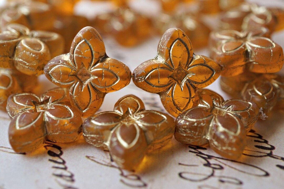 FREE SHIPPING Topaz Flowers, Flower Beads, Czech Beads 87-4a - Etsy
