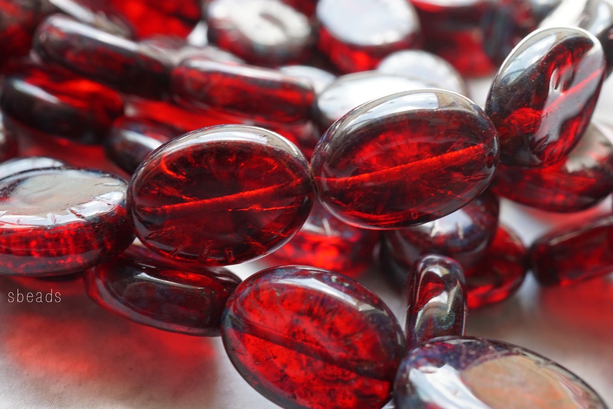FREE SHIPPING Crimson Red Oval Beads Czech Beads - Etsy