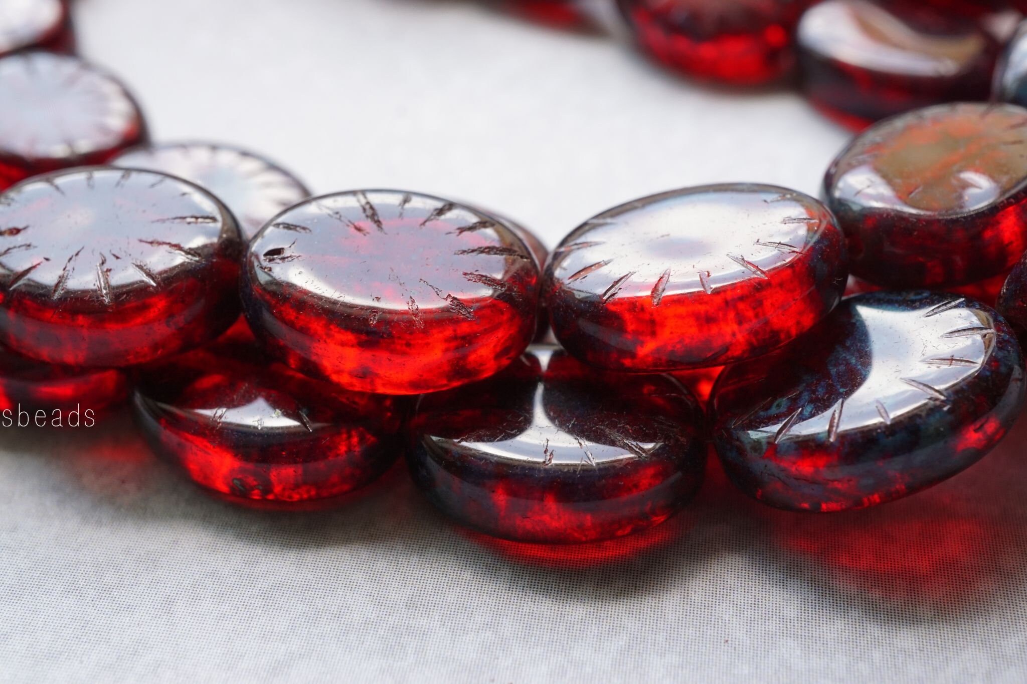 FREE SHIPPING Crimson Red Oval Beads Czech Beads - Etsy