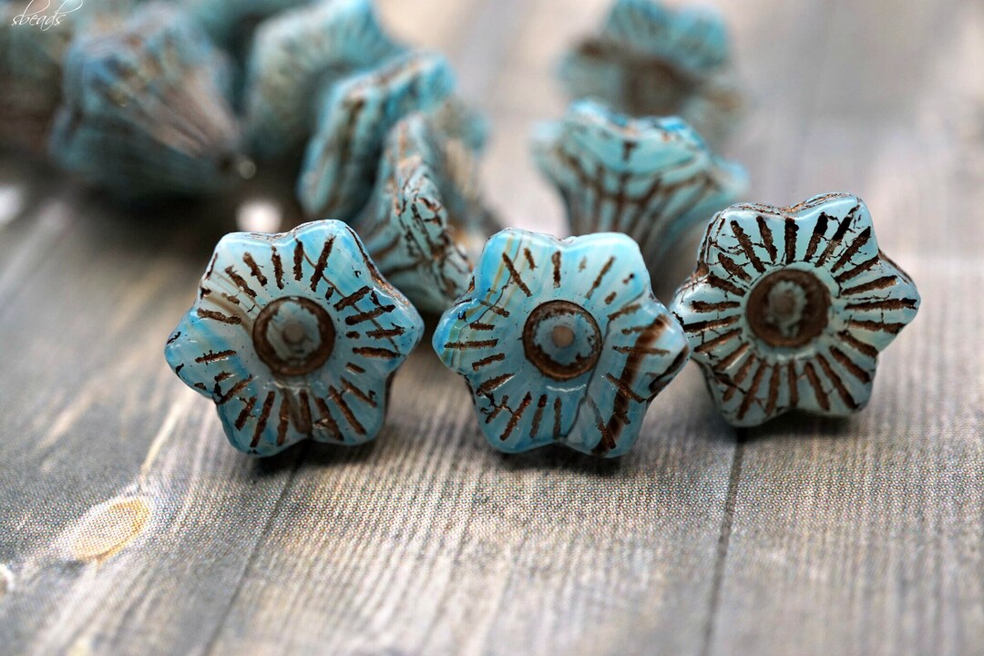 NEW Light Blue, Flower Beads, Czech Beads, Beads, 193-3sa - Etsy