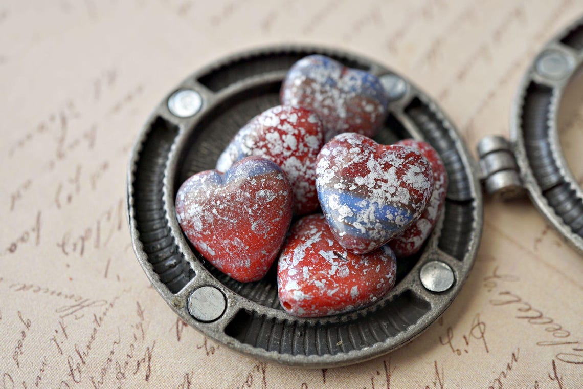 FREE SHIPPING Magical Luv, Heart Beads Czech Beads Green Glass Beads ...
