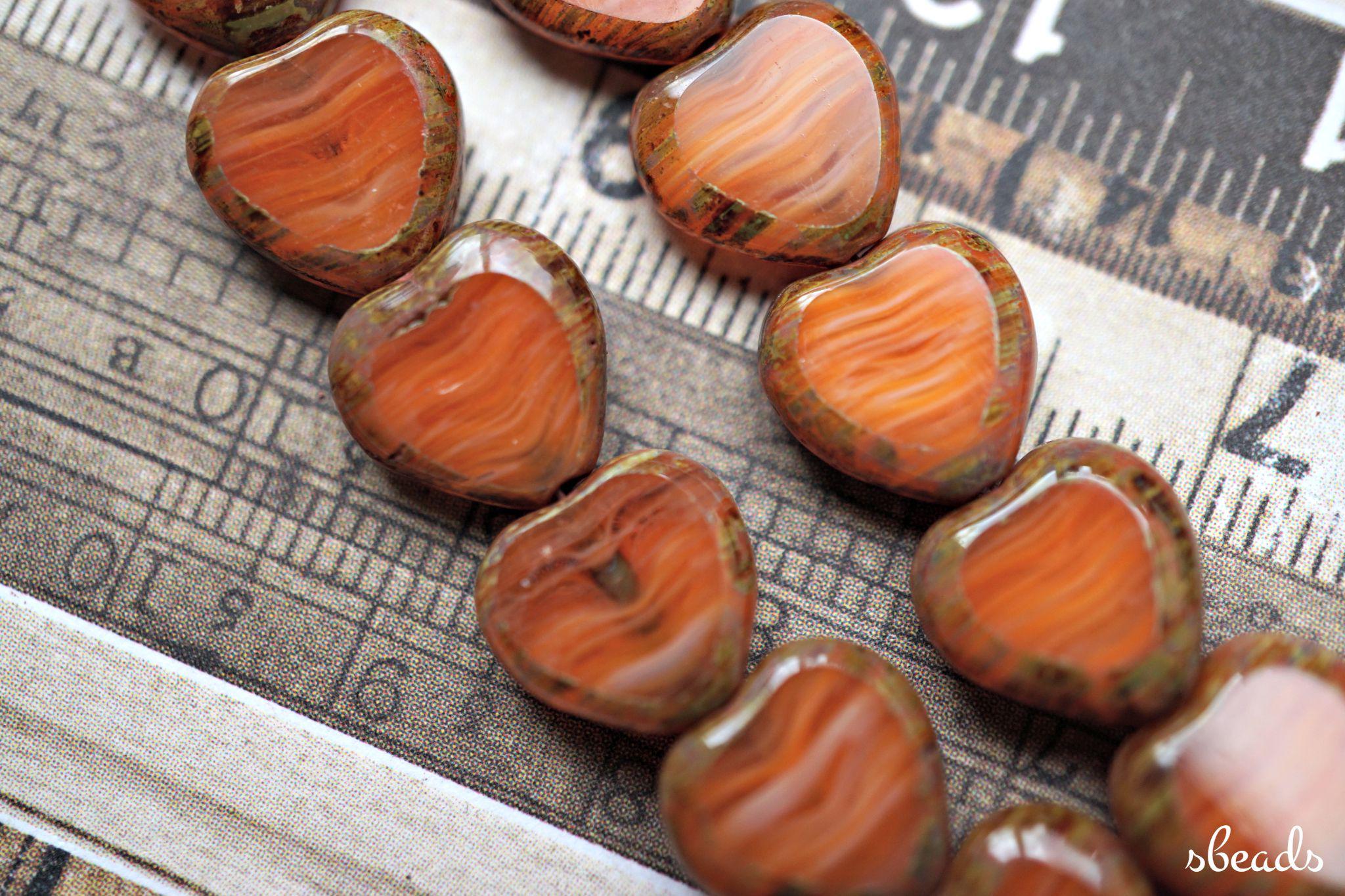 FREE SHIPPING Fall Luv, Heart Beads, Czech Beads, Beads - Etsy