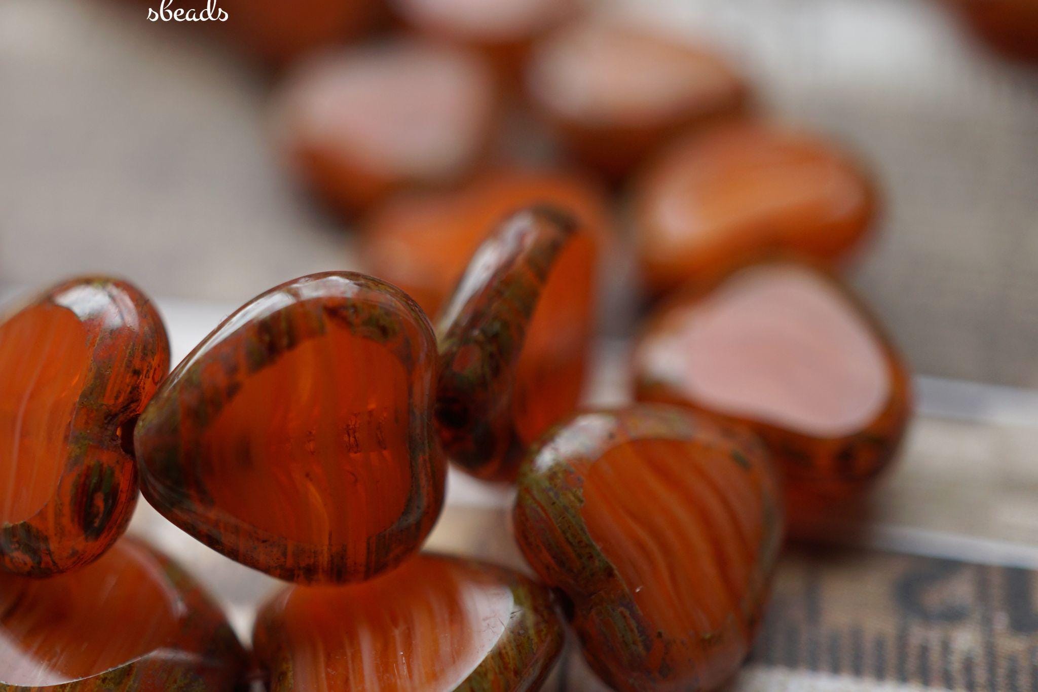 FREE SHIPPING Fall Luv, Heart Beads, Czech Beads, Beads - Etsy