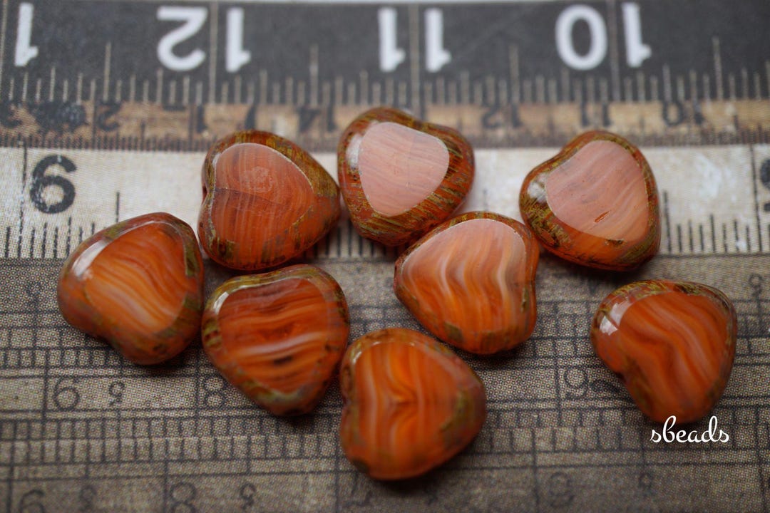 FREE SHIPPING Fall Luv, Heart Beads, Czech Beads, Beads - Etsy
