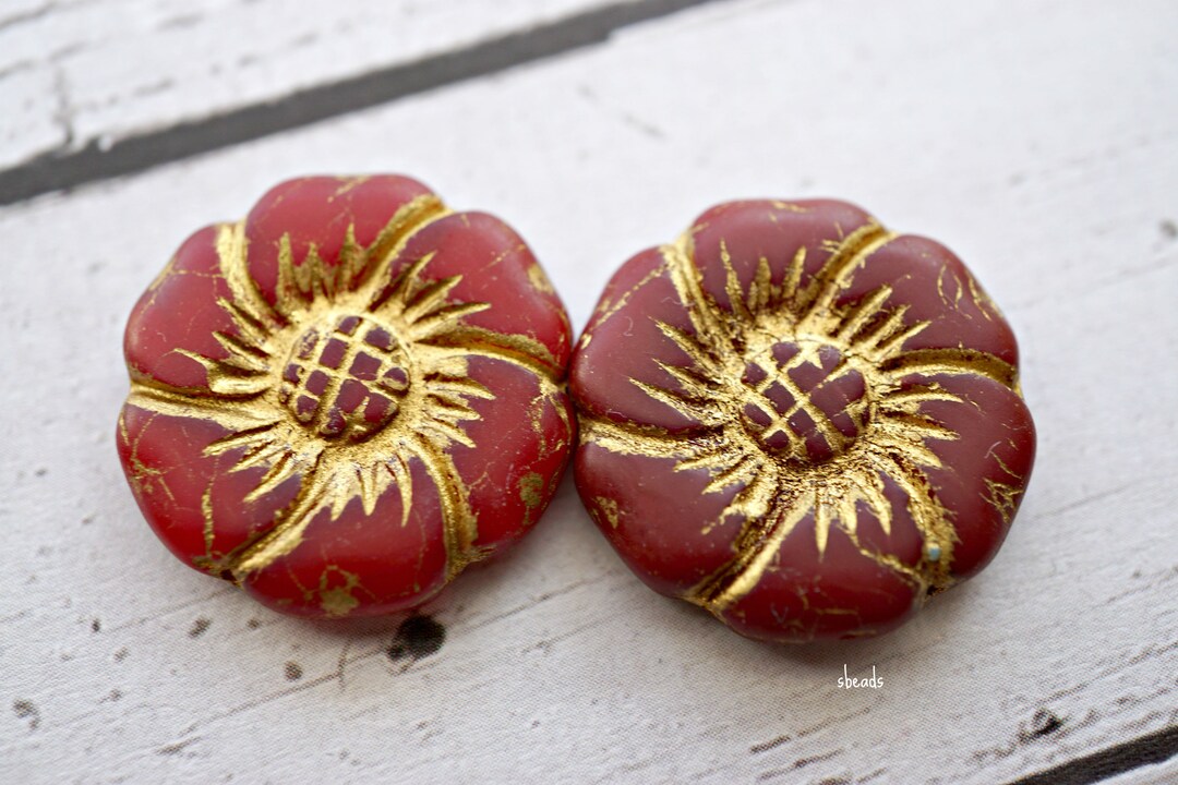 FREE SHIPPING Red Roses, Flower Beads, Czech Beads, 65-2sb - Etsy