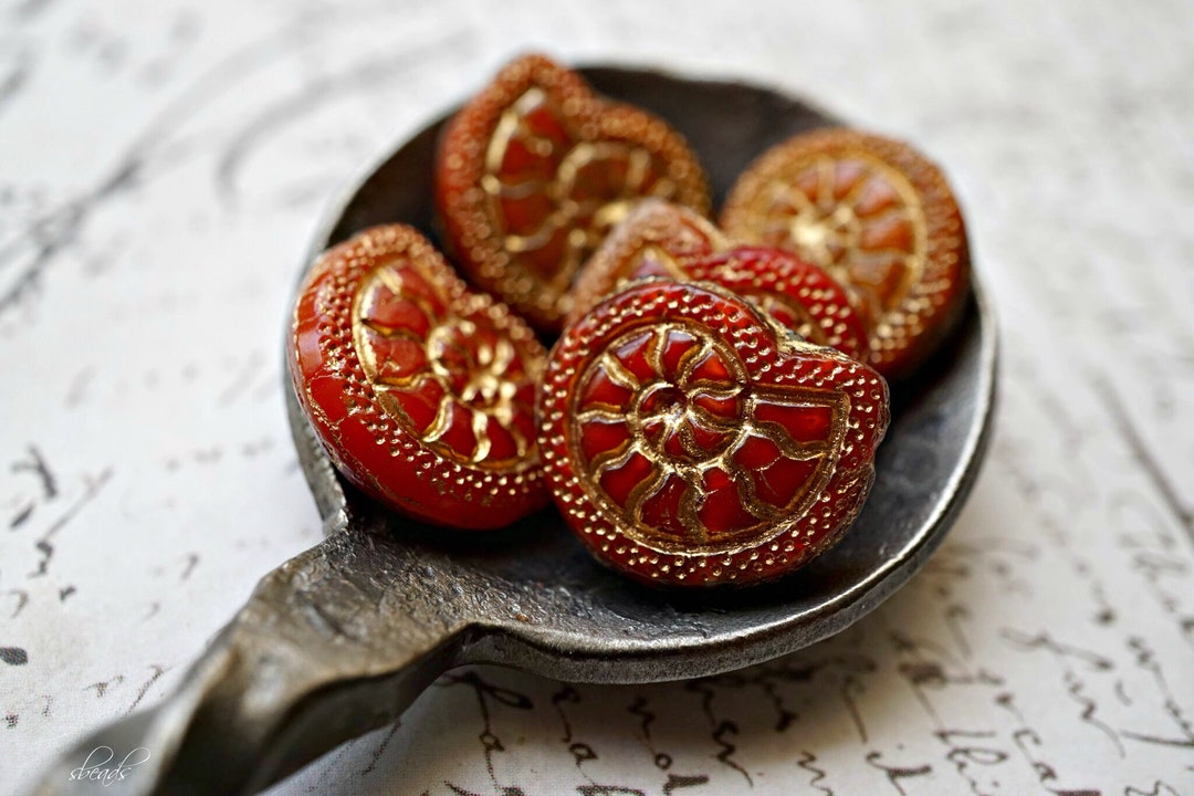New..red Nautilus, Snail Beads, Czech Beads, Beads, 51-3sa - Etsy