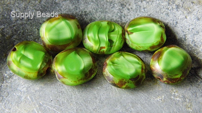 Savannah Green Oval Beads Czech Beads Beads57-5sb - Etsy