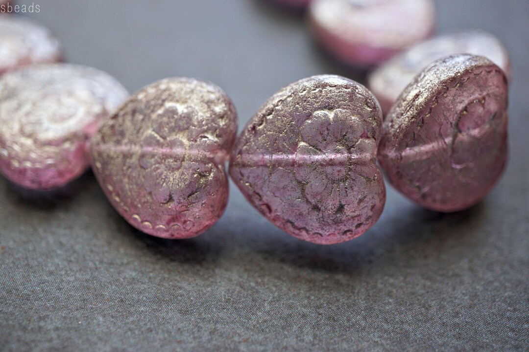 FREE SHIPPING Pink Luv, Heart Beads, Czech Beads, Beads, 174-4, 192-3 ...