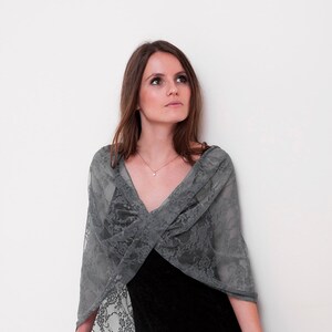 Gray Lace Poncho Shawl, Loop Lace Wrap Shawl With 4 Wearing Ways- Shawl ...
