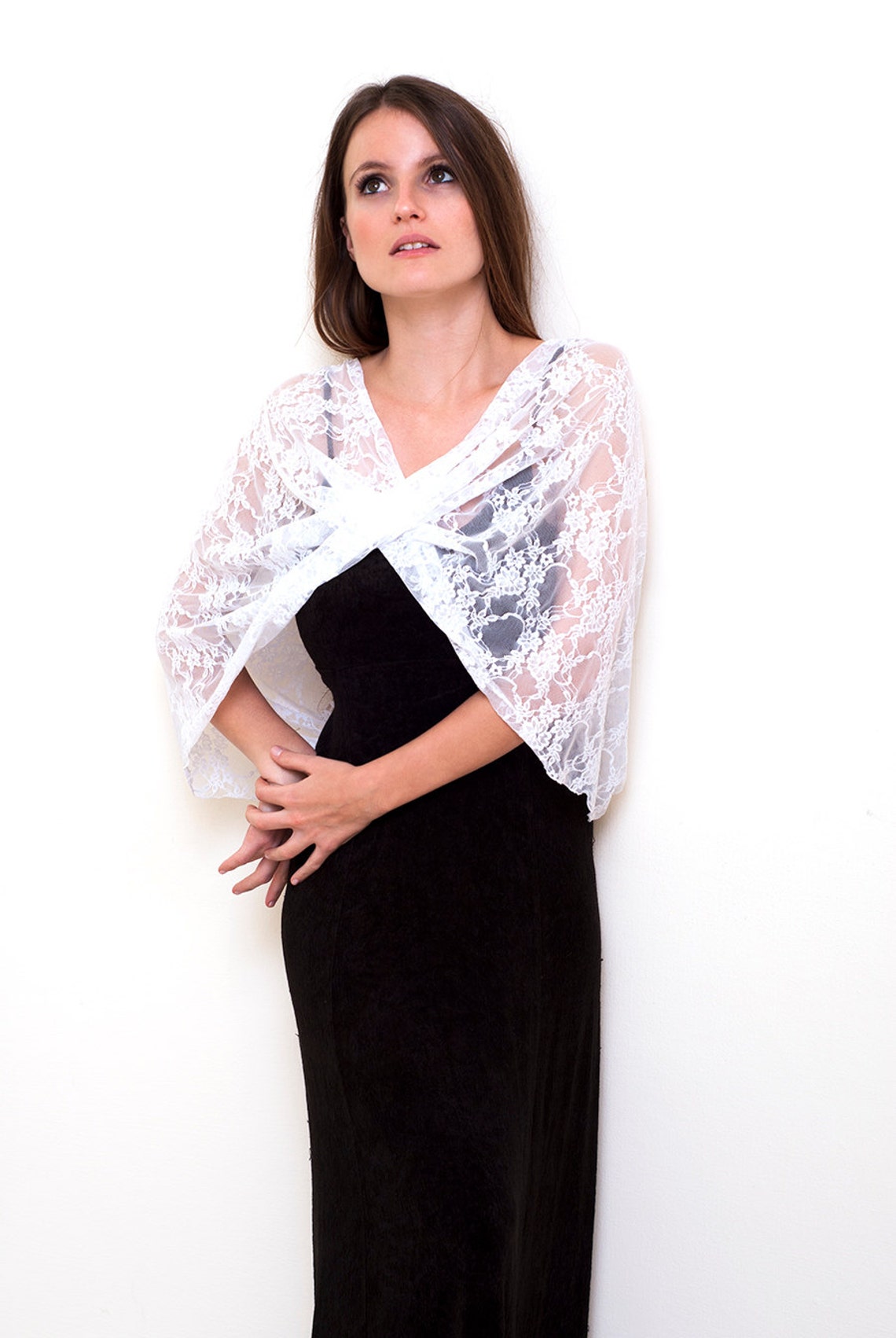 White Lace Shrug Bolero With 4 Wearing Options- Shawl, Shrug ...