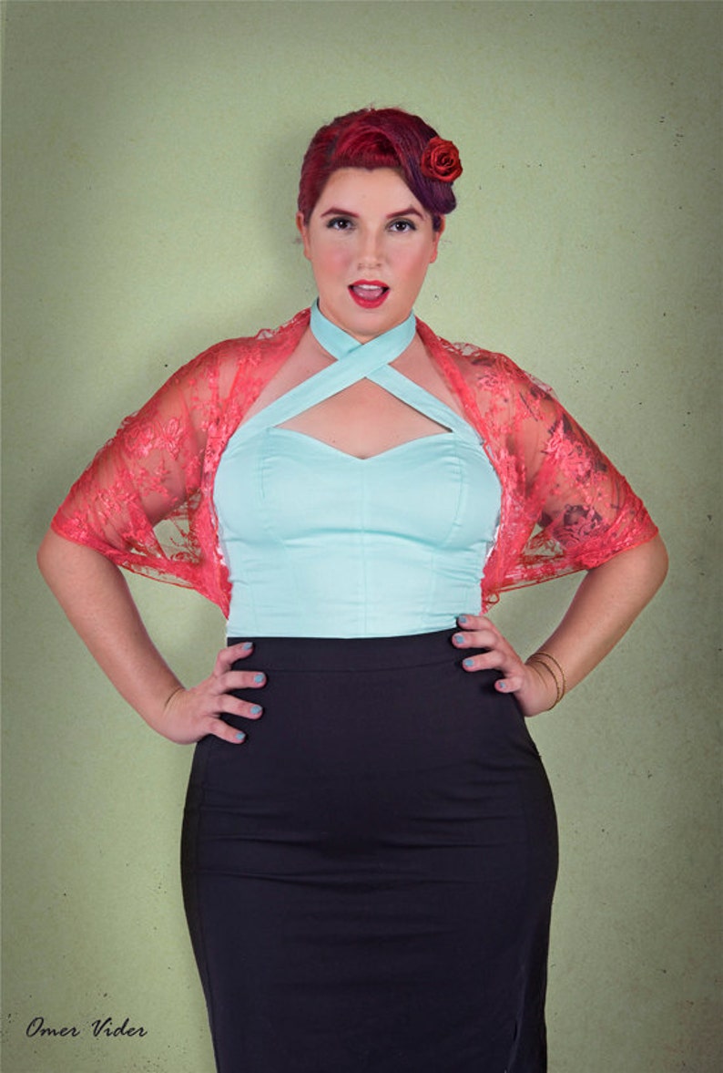 Coral Lace Shrug / Shawl With 4 Wearing Options, Lace Cover up Coral ...