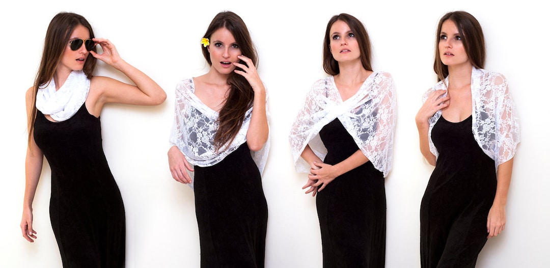 Chal convertible de encaje blanco, chal de lazo de encaje blanco, usar ...