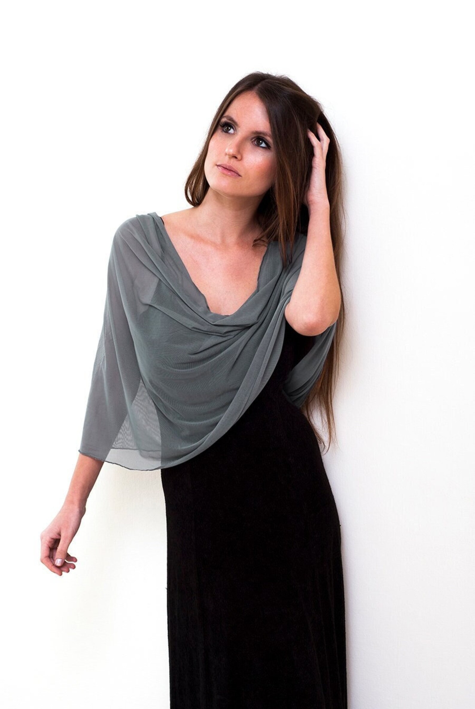 Loop Shawl With 4 Wearing Ways, Gray Wrap Top. Shawl, Shrug, Bolero ...