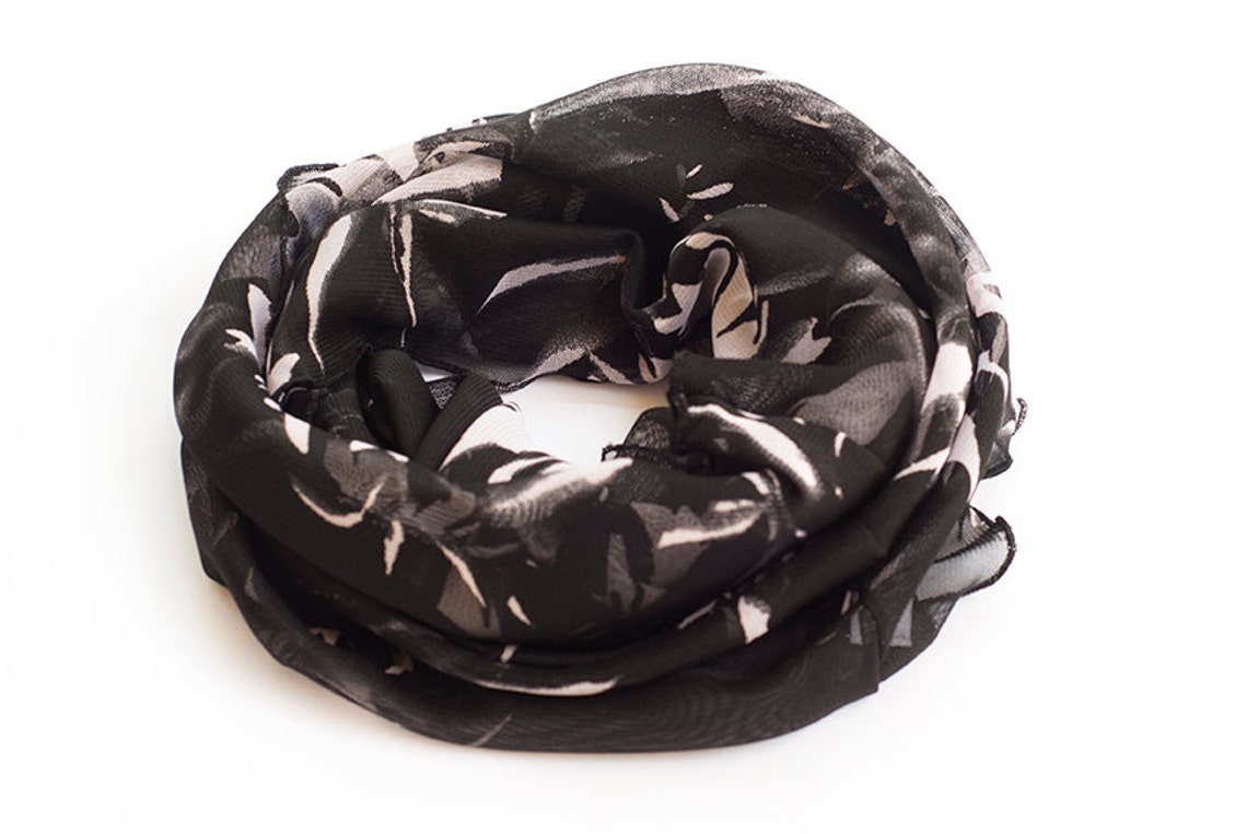 Black & White Floral Loop Scarf - Etsy
