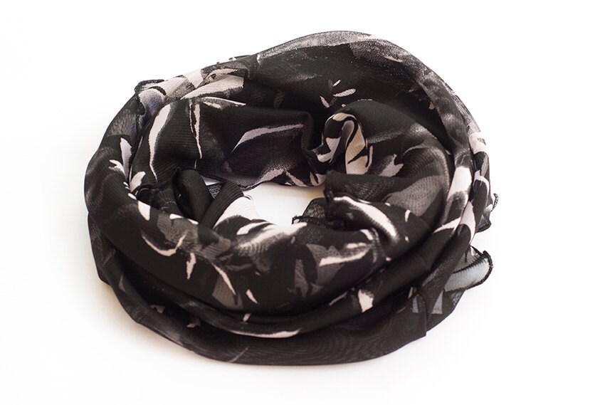 Black & White Floral Loop Scarf - Etsy